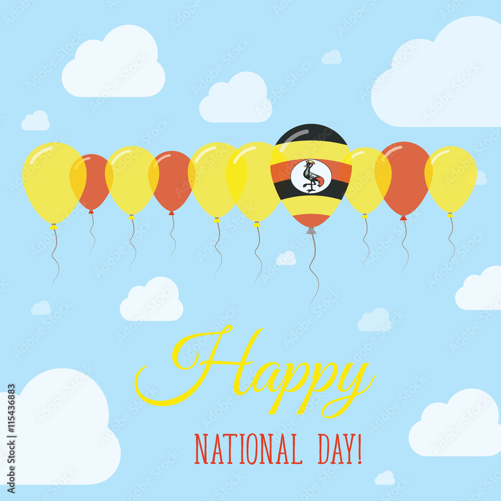 Uganda National Day Flat Patriotic Poster. Row of Balloons in Colors of ...