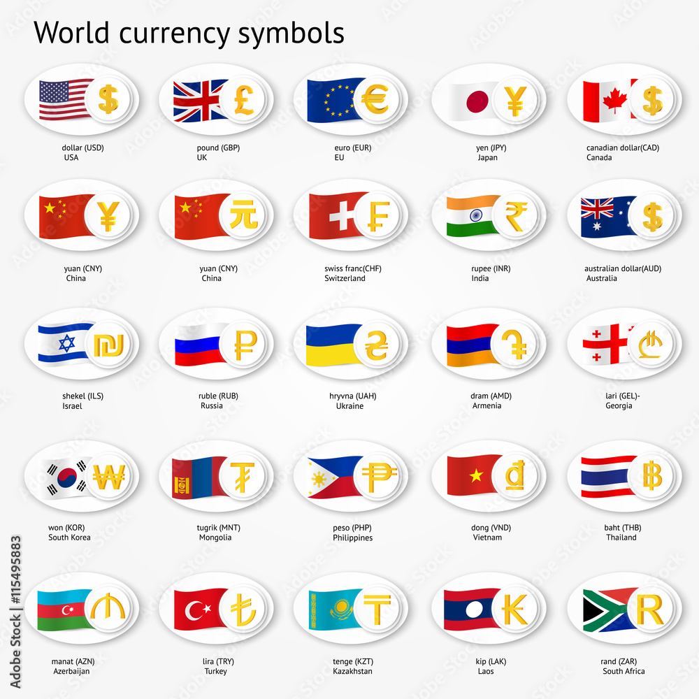 World Money Symbols World Currency Symbols Vector Vectors Hi Res Stock