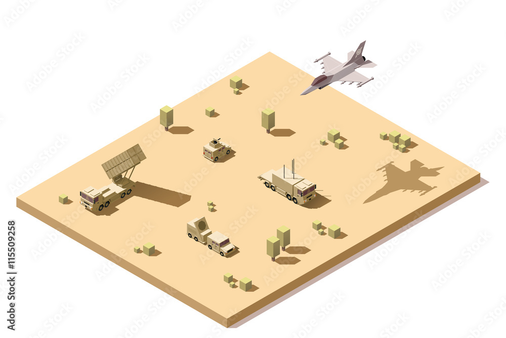 Vector isometric low poly infographic element representing military ...