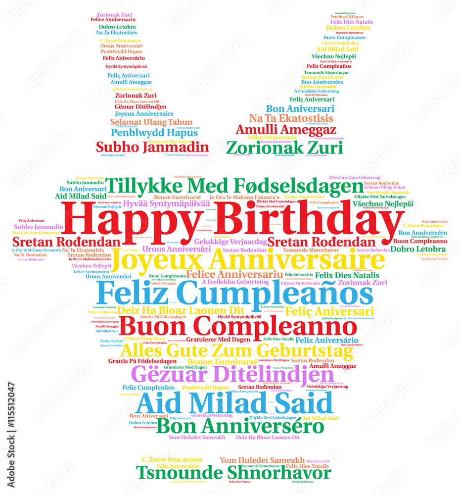 Happy Birthday in different languages Stock Illustration | Adobe Stock
