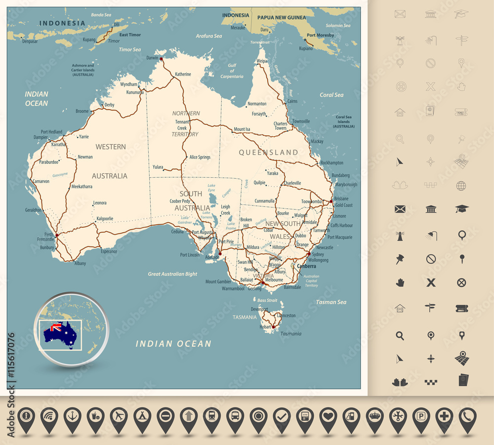 Australia - Highly detailed editable road map Stock Vector | Adobe Stock