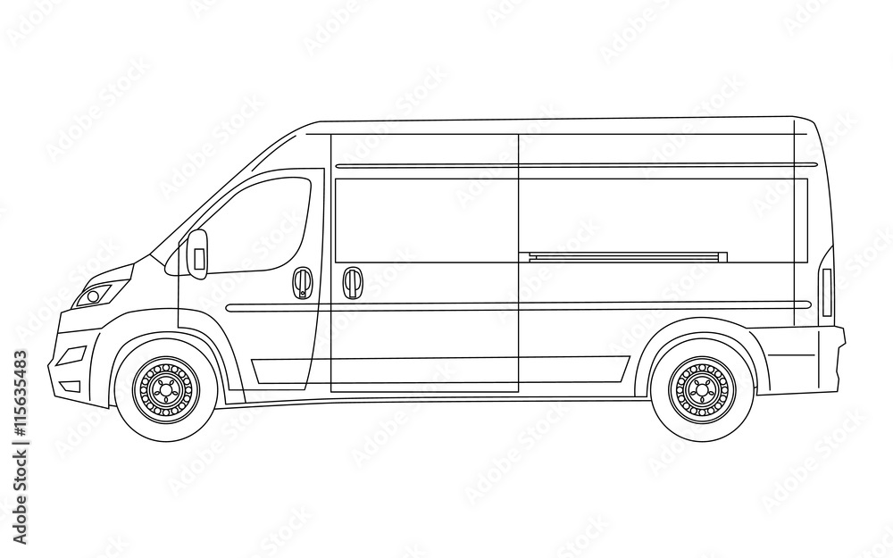 Modern van blueprint - side view. Outline version. Vector. Stock Vector ...