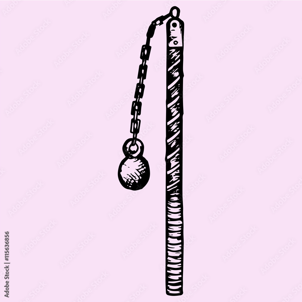 Flail medieval weapon doodle style sketch illustration hand drawn ...