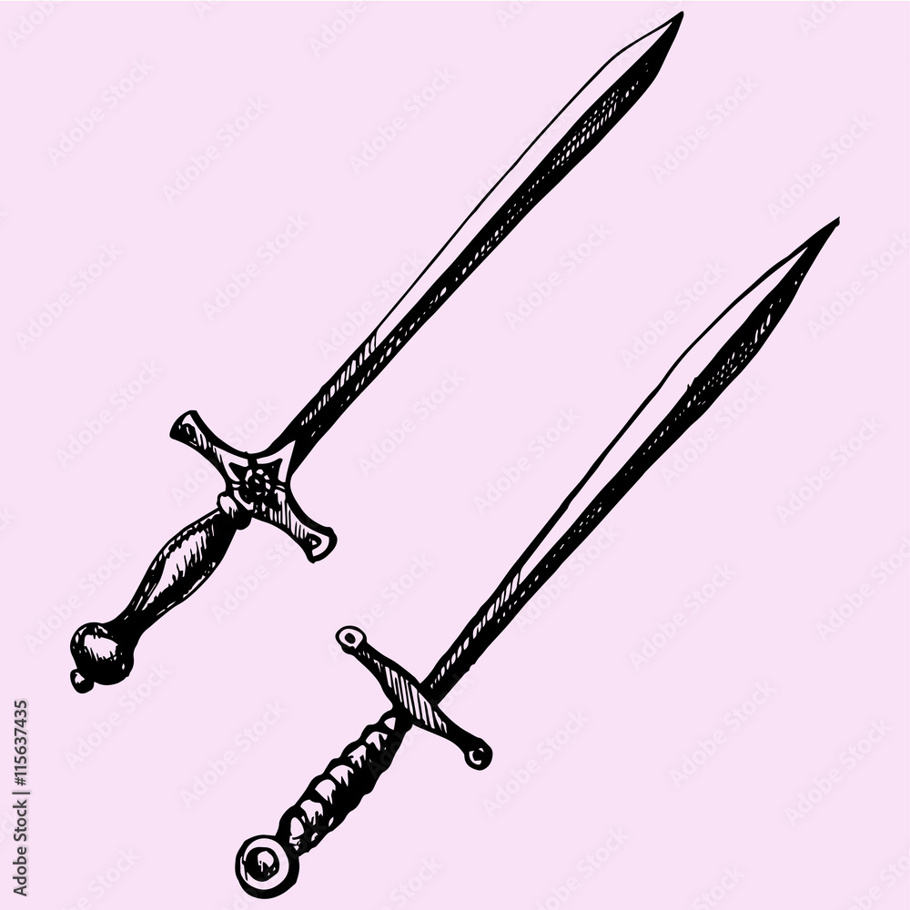 Medieval sword doodle style sketch illustration hand drawn vector Stock ...