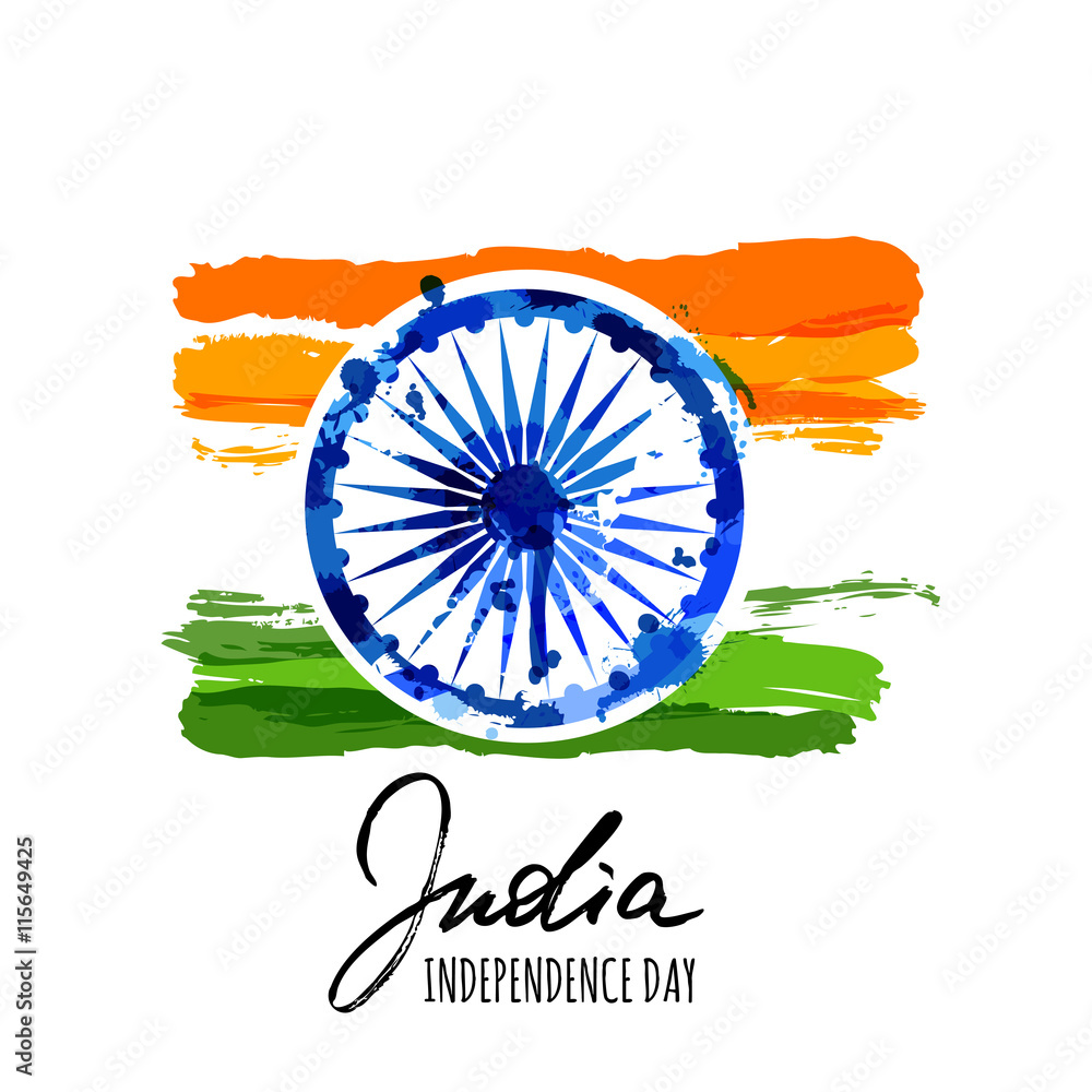 India flag vector isolated illustration with hand drawn calligraphy ...