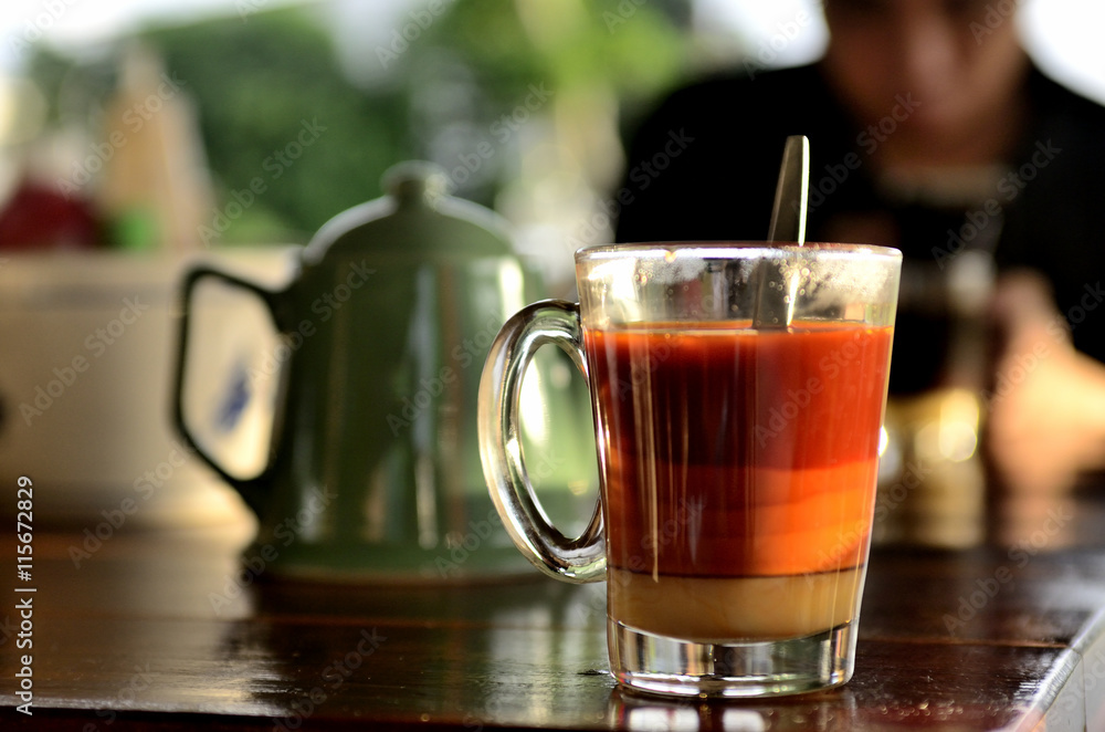 Thai Hot Milk Tea, Cha-Ron is a drink made from strongly brewed back ...