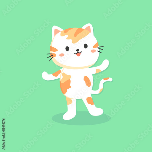 Vector illustration of cute cat cartoon character standing in turquoise ...