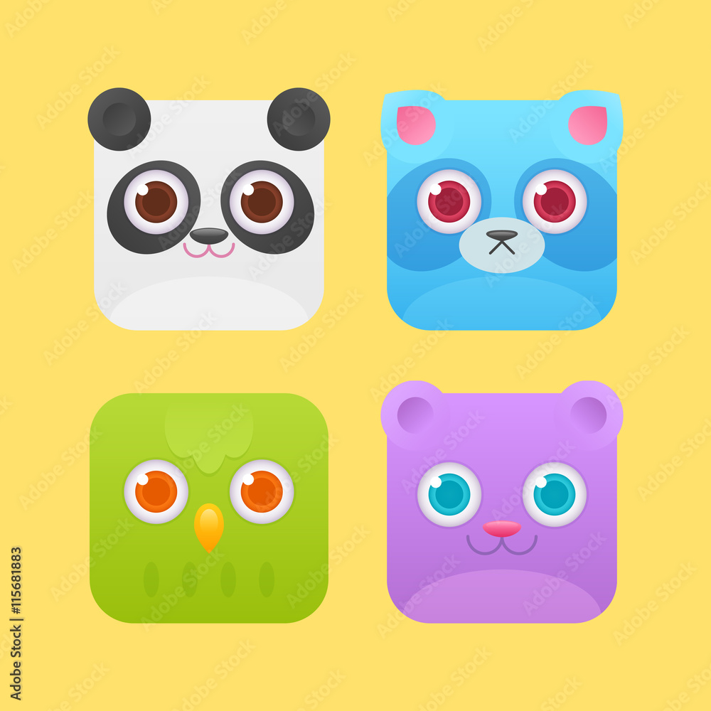 Cute square animals icons for games Stock Vector | Adobe Stock