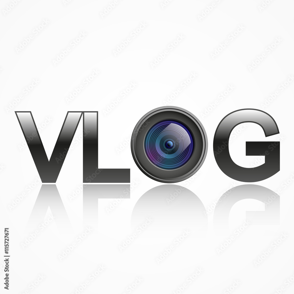 Vector vlog logo with lens, isolated on white Stock Vector | Adobe Stock