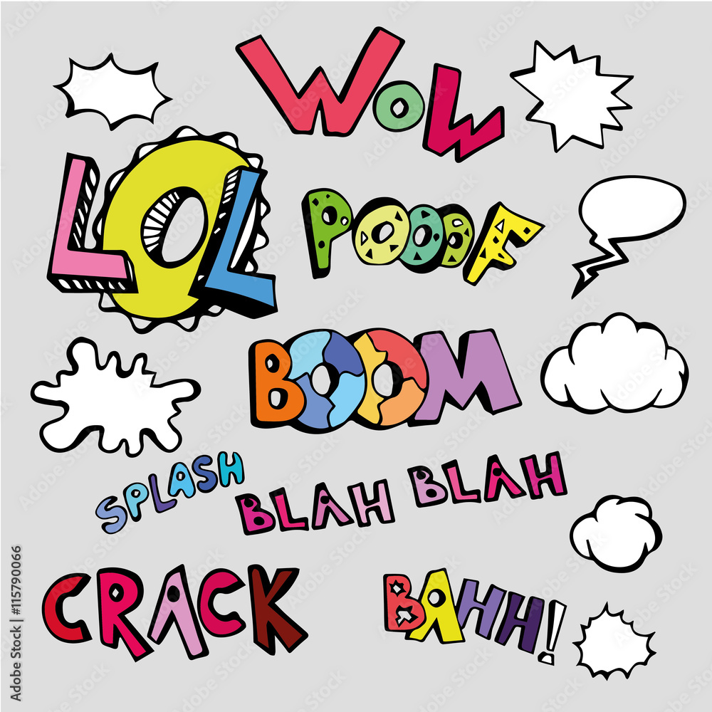 Vector set of comic text. Illustration in pop art style. Speech bubbles ...