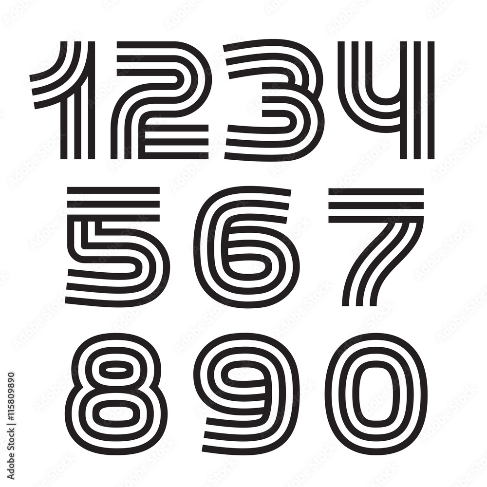 Numbers set logos formed by parallel lines. Stock Vector | Adobe Stock