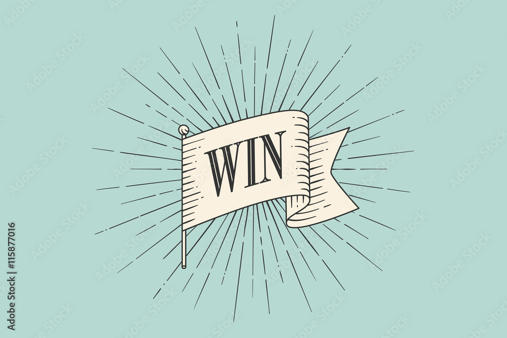 Old vintage flag with linear drawing of rays and inscription Win ...