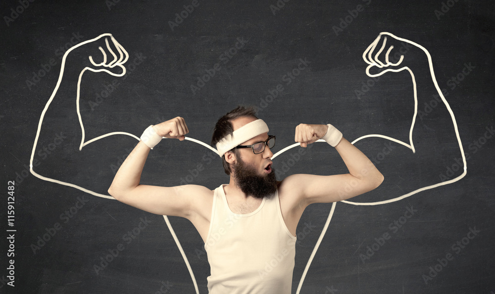 Foto de Stock Young weak man with drawn muscles | Adobe Stock