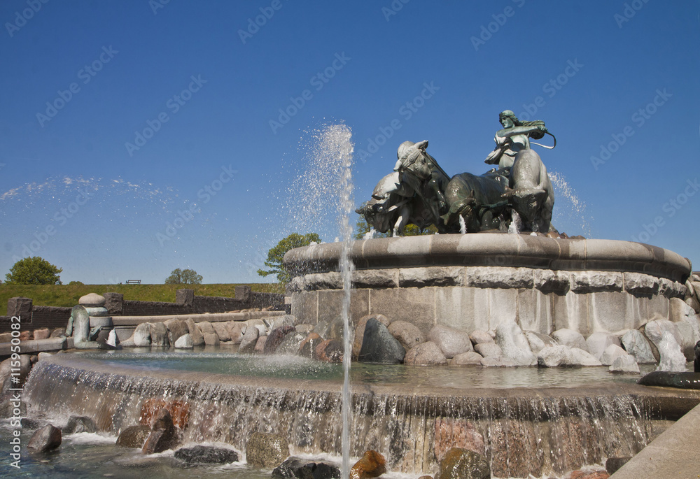 Copenhagen, Denmark - Gefion Fountain from 1908 represents bulls driven ...