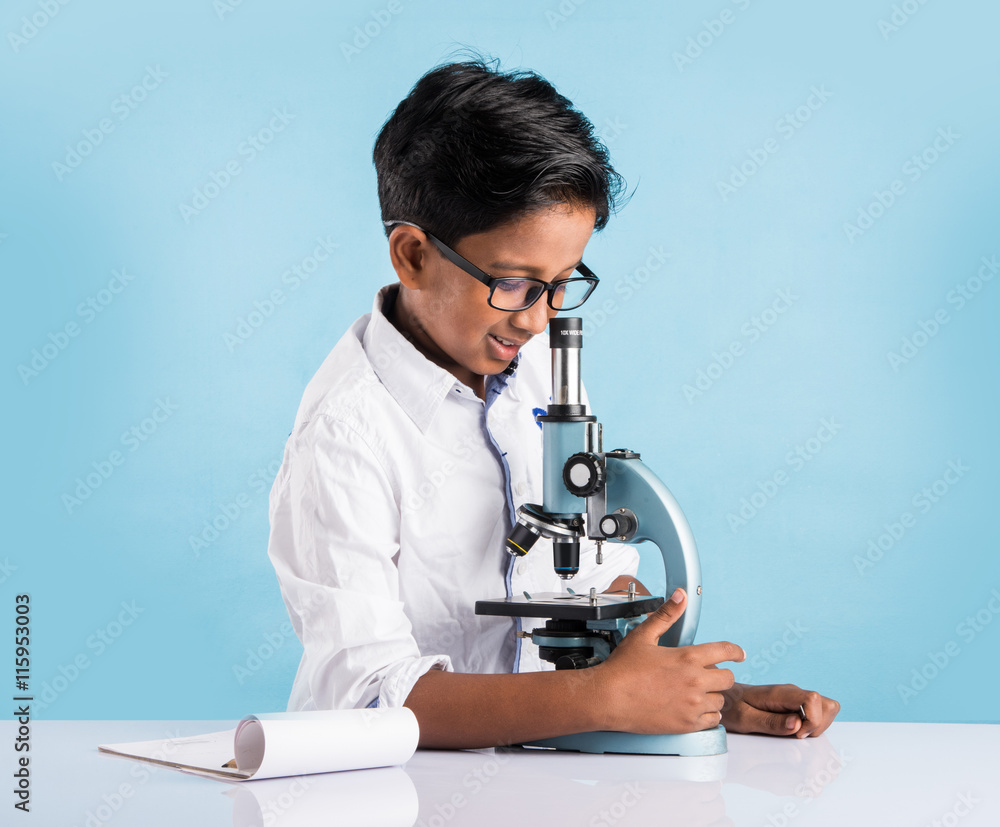 Photo Stock indian boy and microscope, asian boy with microscope, Cute ...