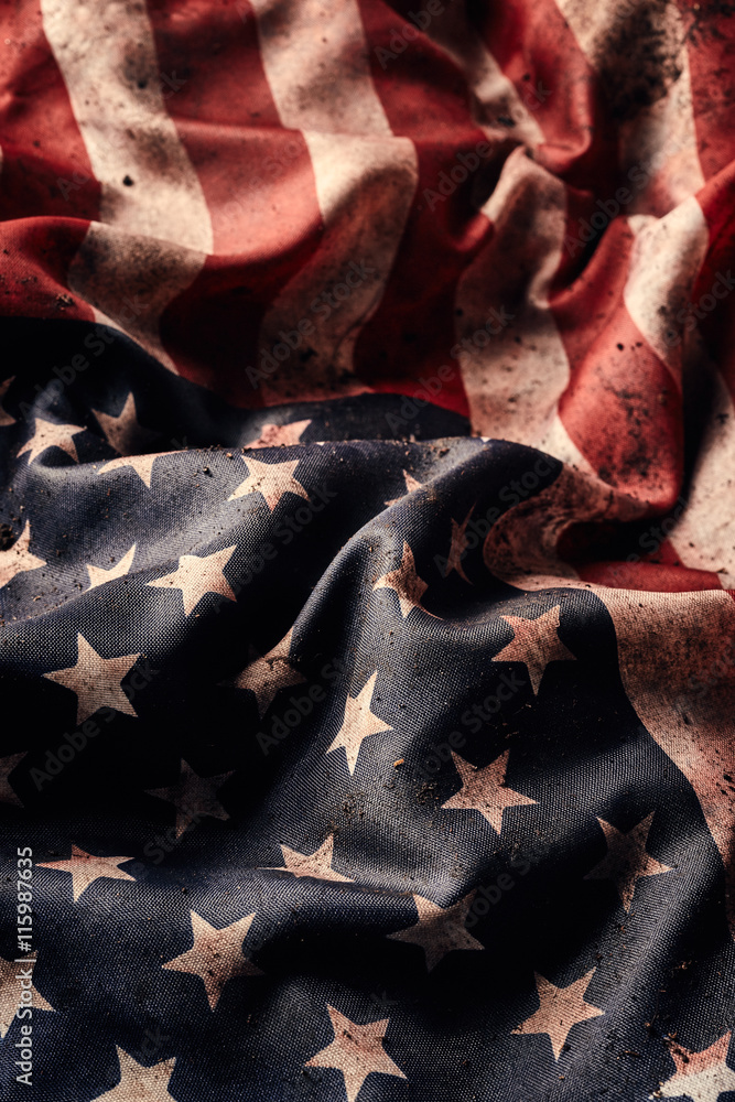 Grunge crumpled american flag background with dirt and blood Stock ...