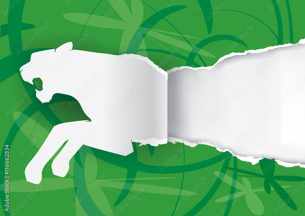 Tiger silhouette ripped paper. Paper silhouette of tiger ripping green ...
