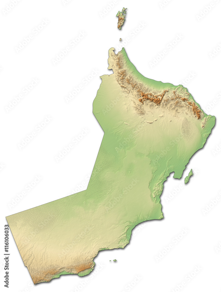 Relief map of Oman - 3D-Rendering Stock Illustration | Adobe Stock