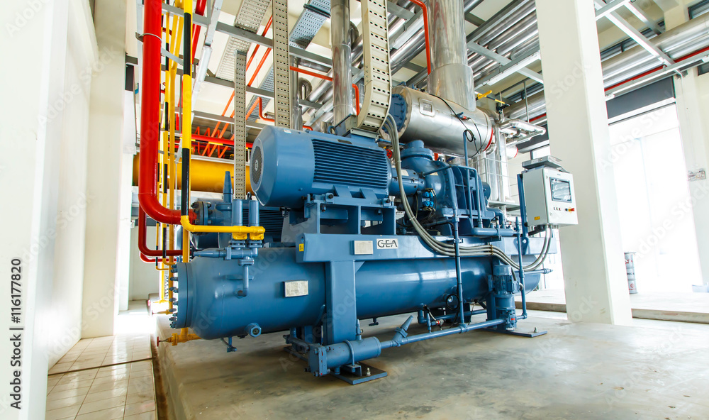 industrial compressor refrigeration station at manufacturing factory ...