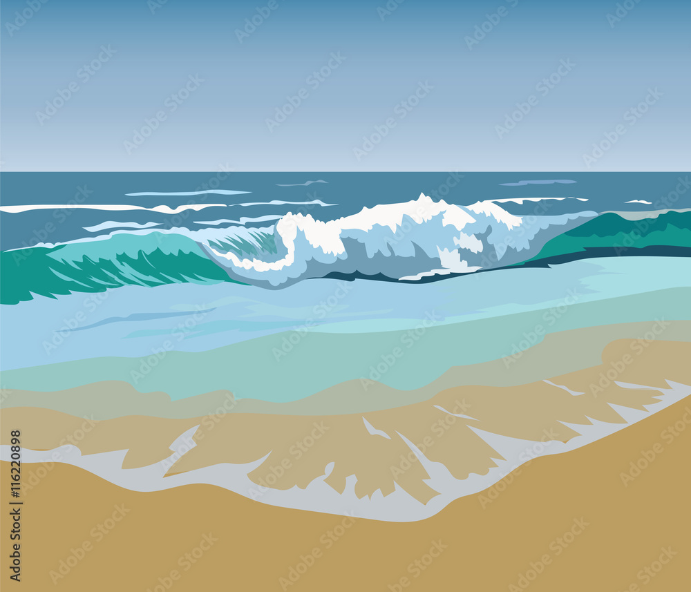 Summer Beach Waves Vector illustration. Summer seaside sand and Waves Background Stock Vector ...