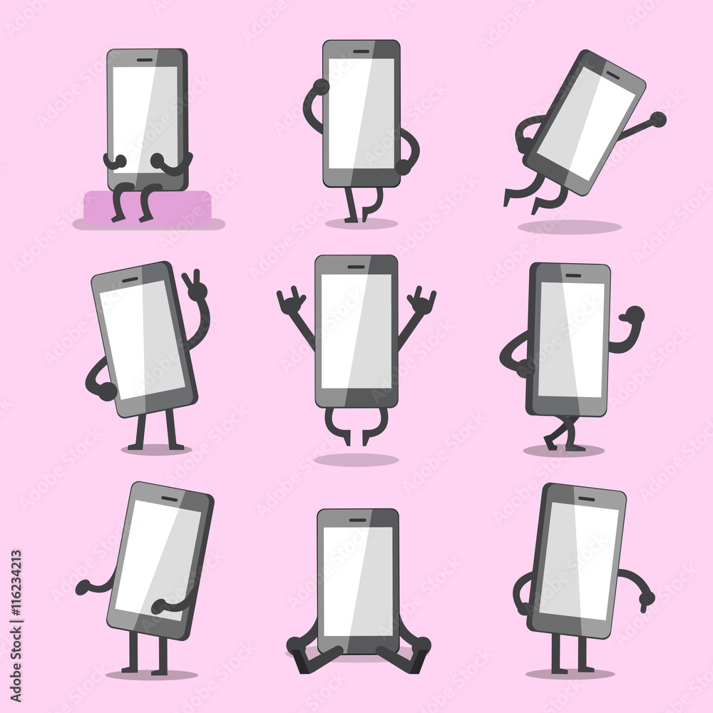 Cartoon smartphone character poses collection Stock Vector | Adobe Stock