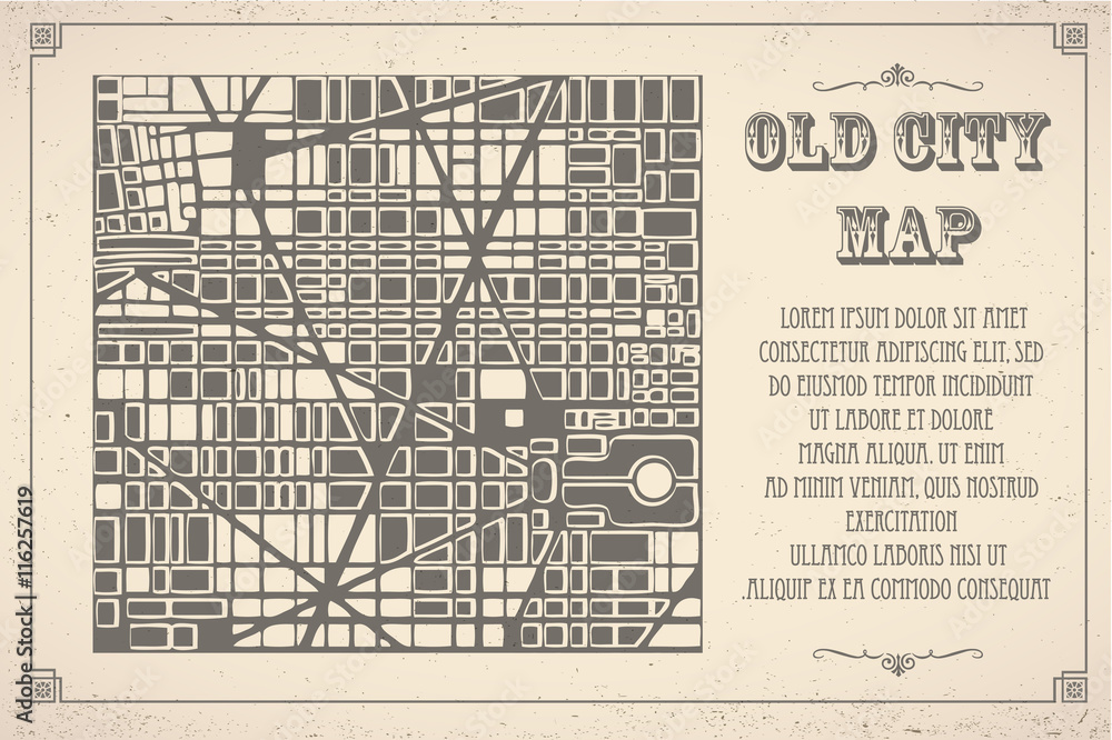 Retro map of the city. Editable vector street map of a fictional ...