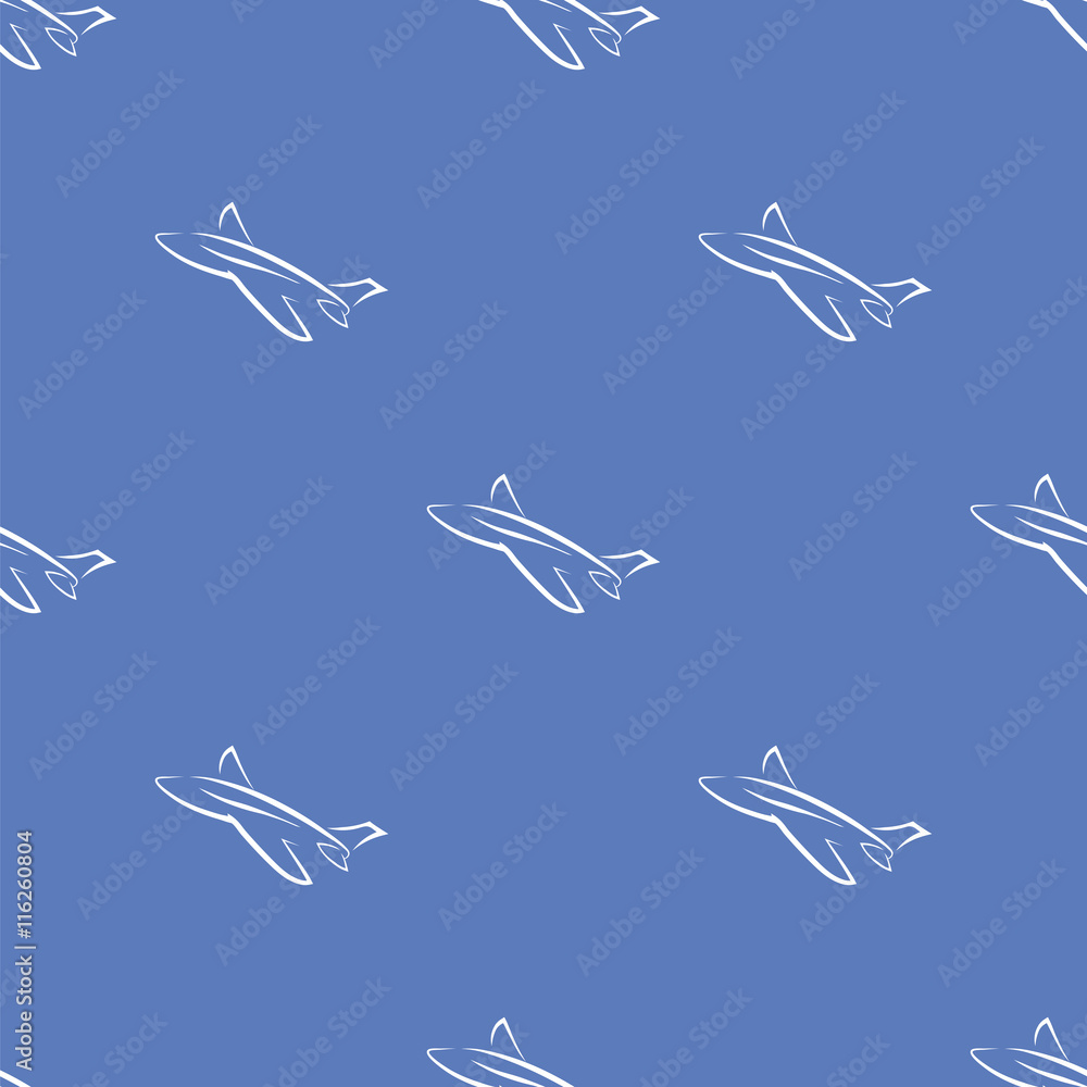 Seamless Aircraft Blue Background. White Airplane Pattern Stock Vector ...