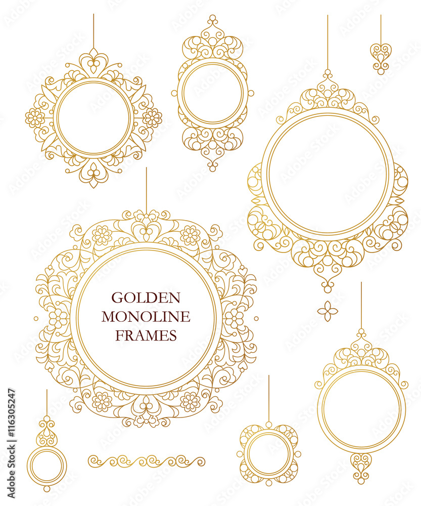 Vector de Stock Vector set of line art frames for design template. Element in Eastern style ...
