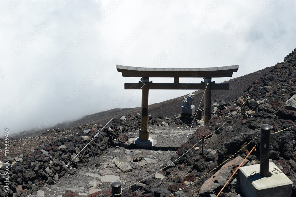 Foto de Stock Terrain on climbing route on Mount Fuji, a symmetrical ...