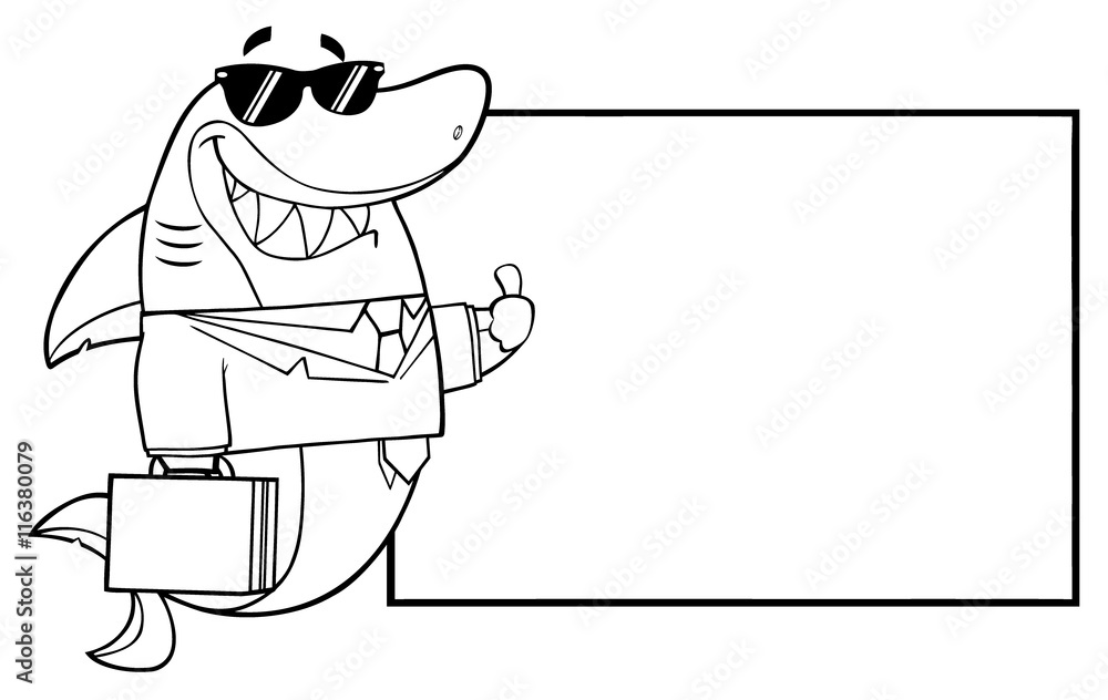 Vector de Stock Black And White Smiling Business Shark Cartoon Mascot ...