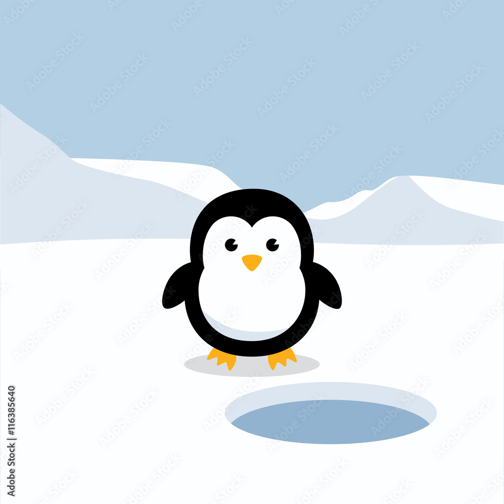 Penguin standing on white snow in Antarctica's winter background. Cute ...