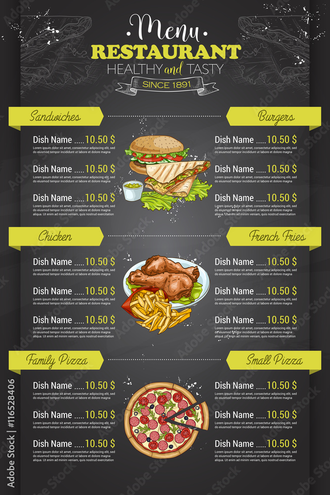 Restaurant vertical color menu Stock Vector | Adobe Stock