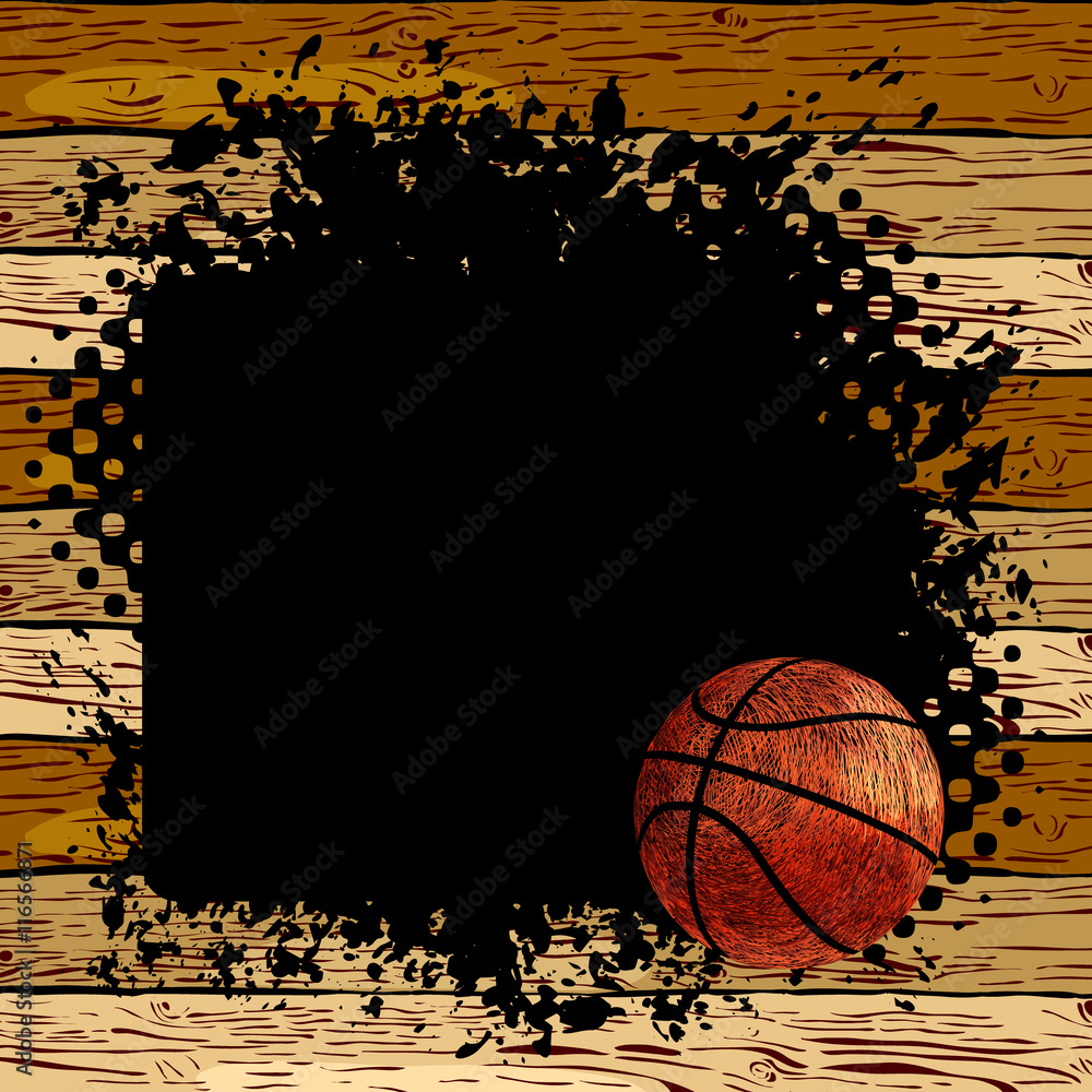 Design for basketball, ball, grunge background, wood background Stock ...