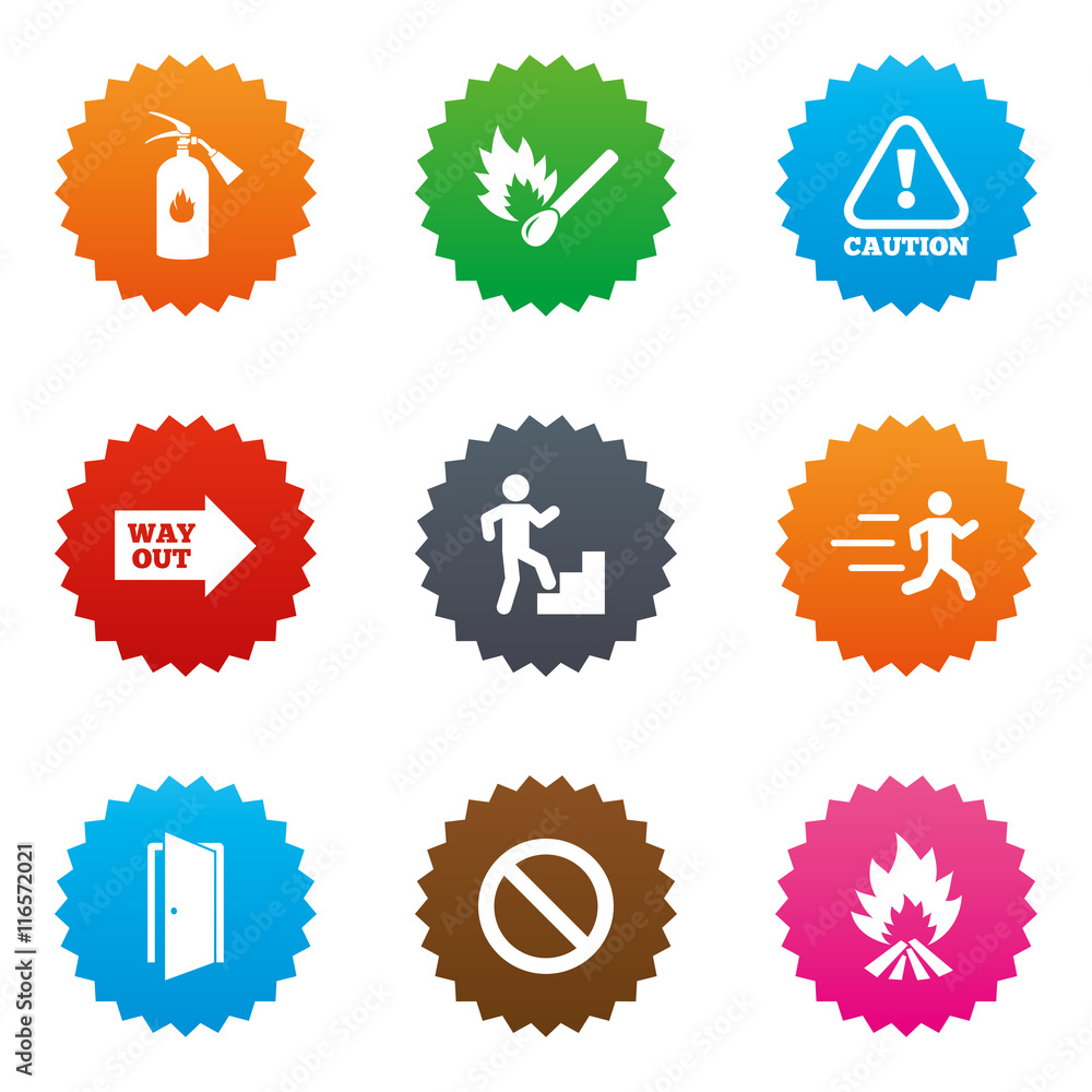 Fire safety, emergency icons. Extinguisher sign. Stock Vector | Adobe Stock