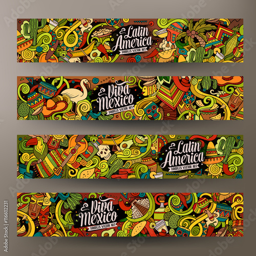 Cartoon hand-drawn doodles Latin American banners - Buy this stock ...