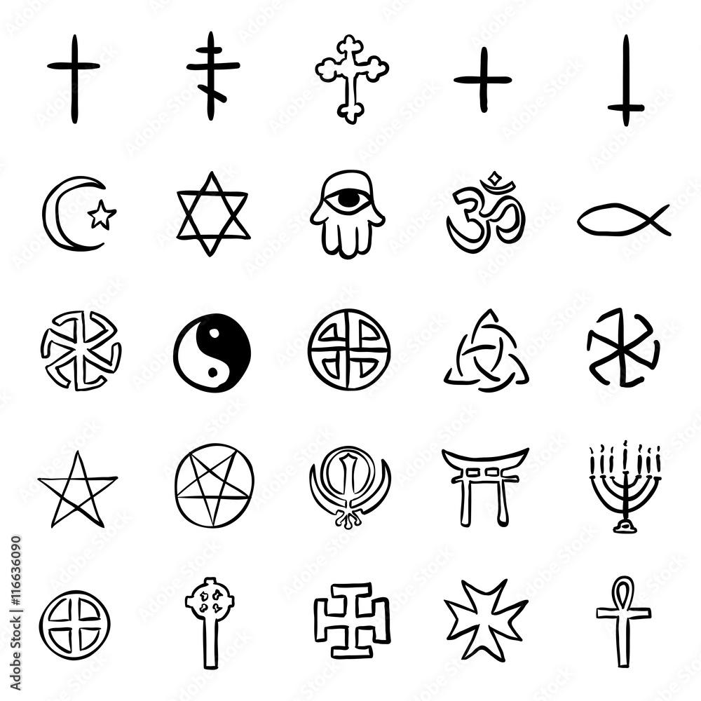 Vector Set of Black Doodle Religious Symbols Stock Vector | Adobe Stock
