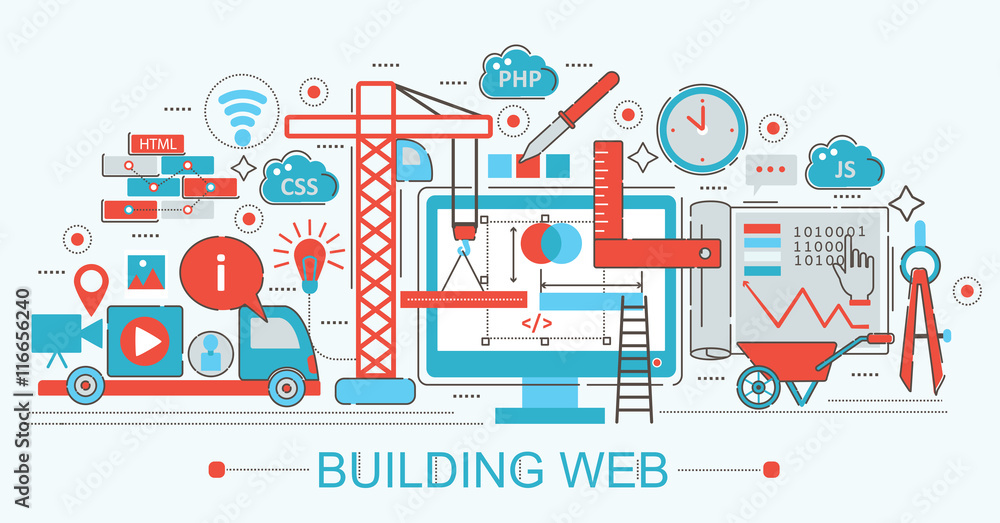 Modern Flat thin Line design Website building progress concept for web ...