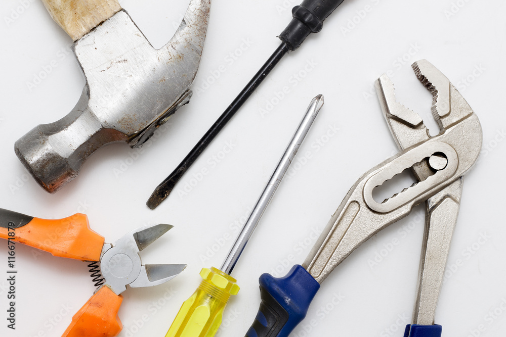 Construction tools isolated on white background Stock Photo | Adobe Stock