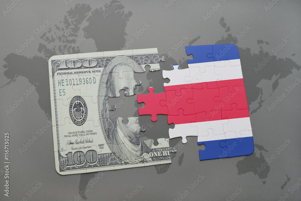 puzzle with the national flag of costa rica and dollar banknote on a ...