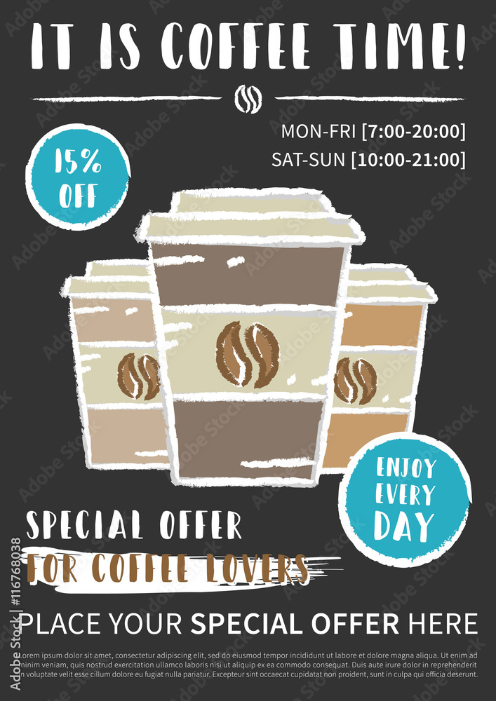 Coffee shop vector template. Special offer for cafe creative concept ...