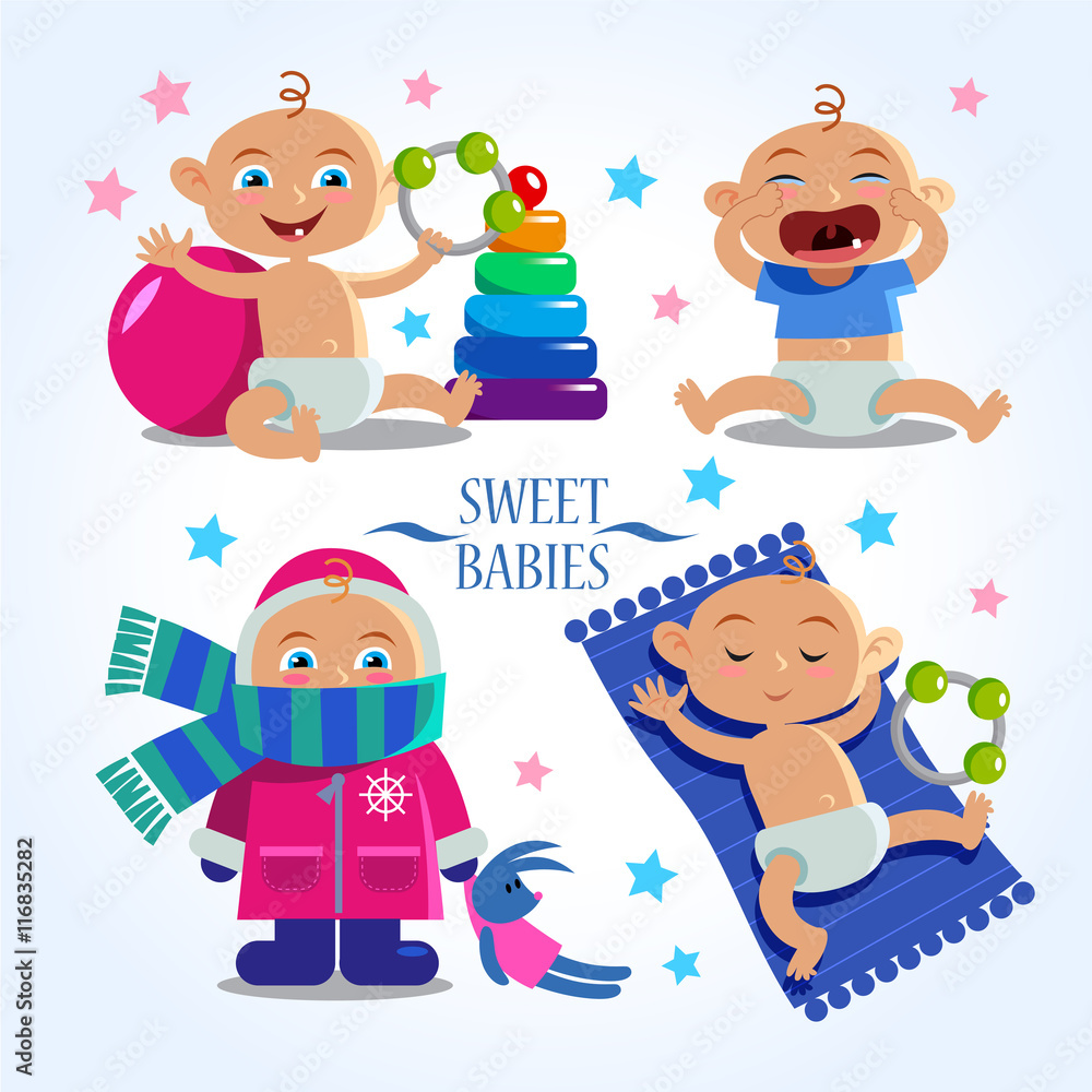 cute baby vector set Isolated on white background in cartoon style ...