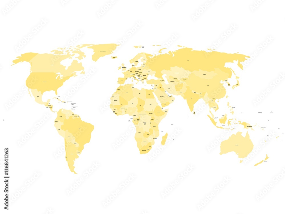 World map with names of sovereign countries and larger dependent ...