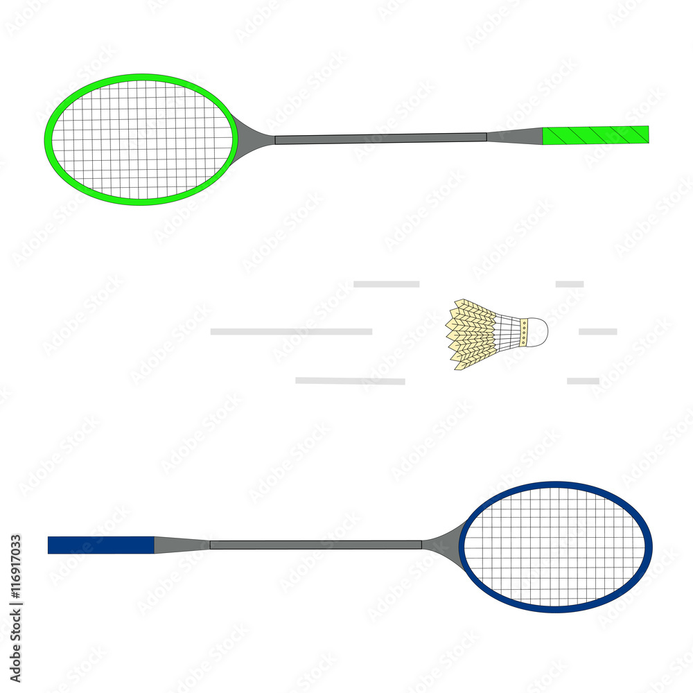 Vector illustration logo for a badminton game, consisting of a flying ...