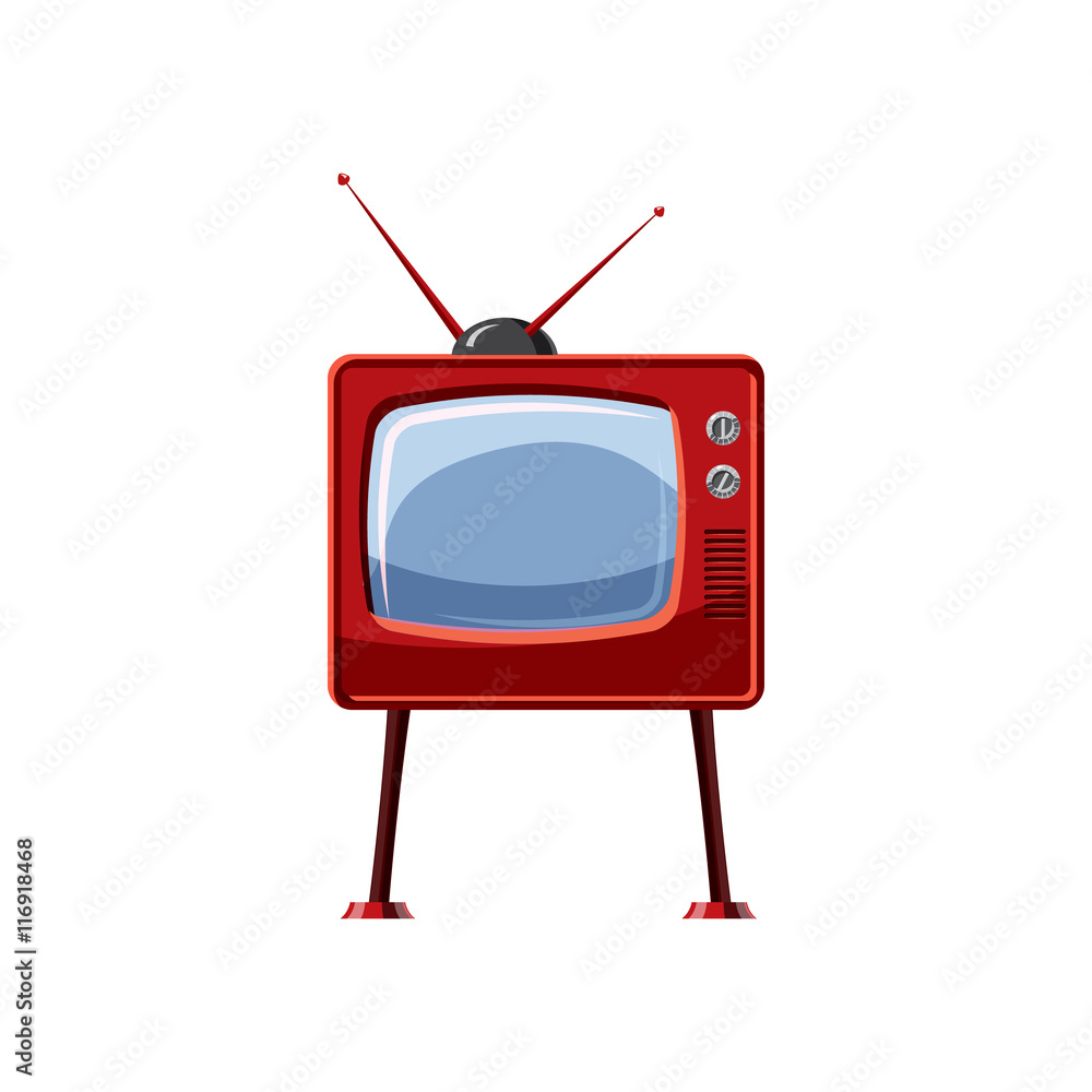 Retro TV icon in cartoon style isolated on white background. Technique ...