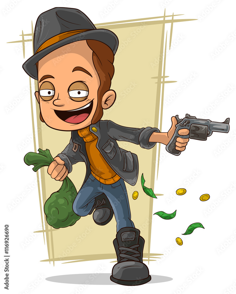 Cartoon cool robber with gun and money Stock Vector | Adobe Stock