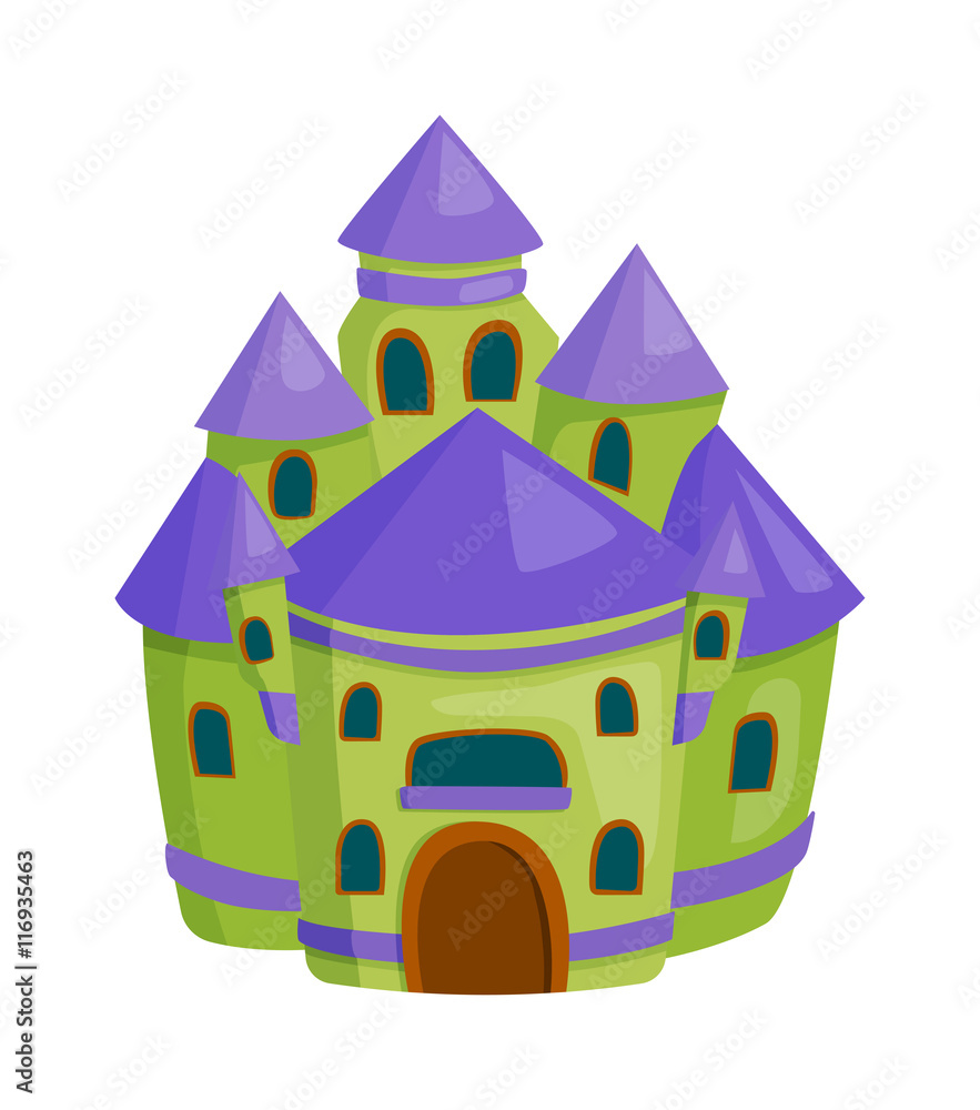 Cartoon fairy tale castle tower icon. Cute cartoon castle architecture ...