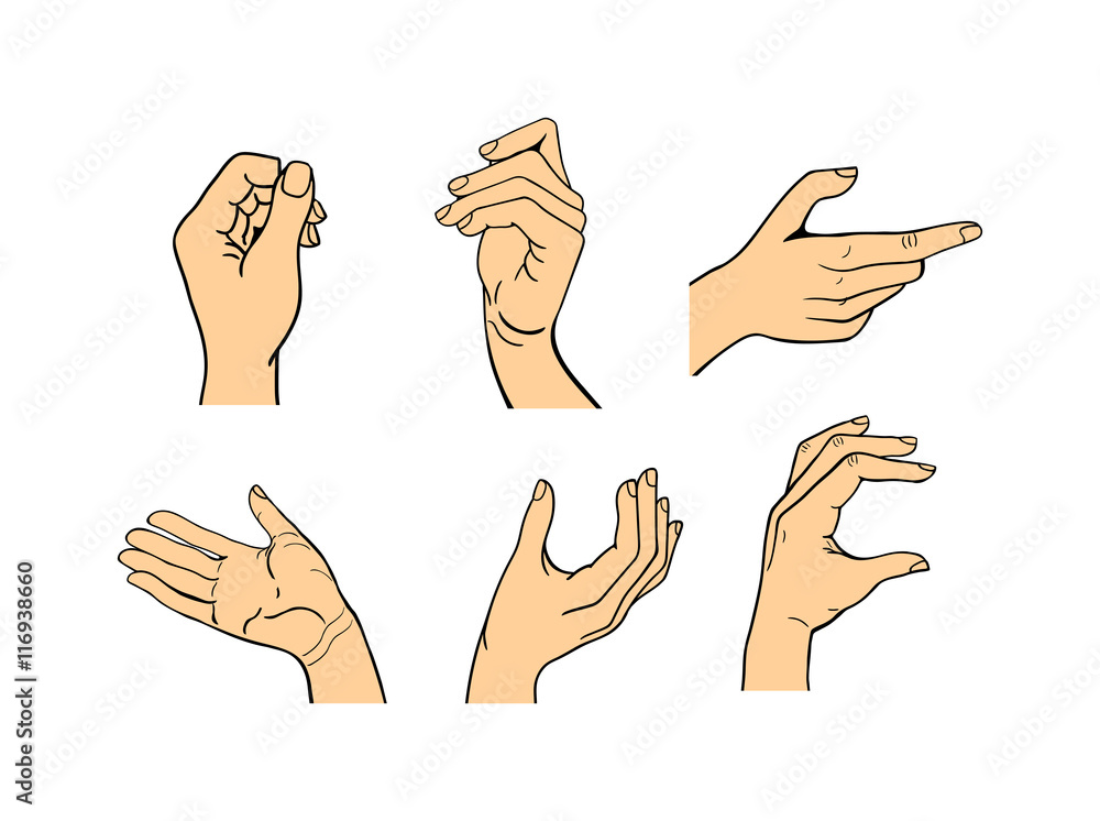 Human hands different pose signal human fingers. Human hands isolated ...