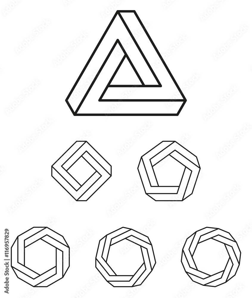 Penrose triangle and polygons outline. The Penrose tribar, an ...