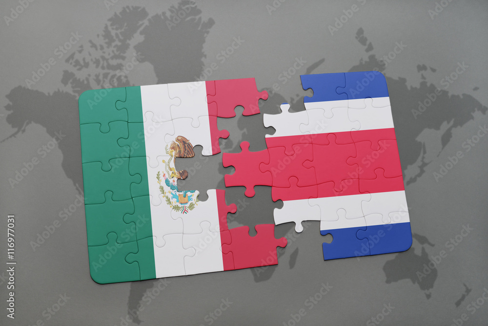 Photo Stock puzzle with the national flag of mexico and costa rica on a ...