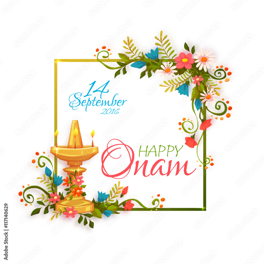 Happy Onam banner with frame. Vector illustration. Stock Vector | Adobe ...